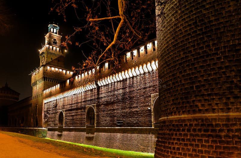 Medieval Castle at Night (4) Stock Photo - Image of architecture, milan ...