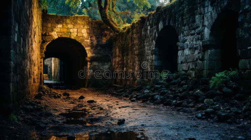 Medieval Castle with Ornate Architecture, Light and Shadows Emphasized ...