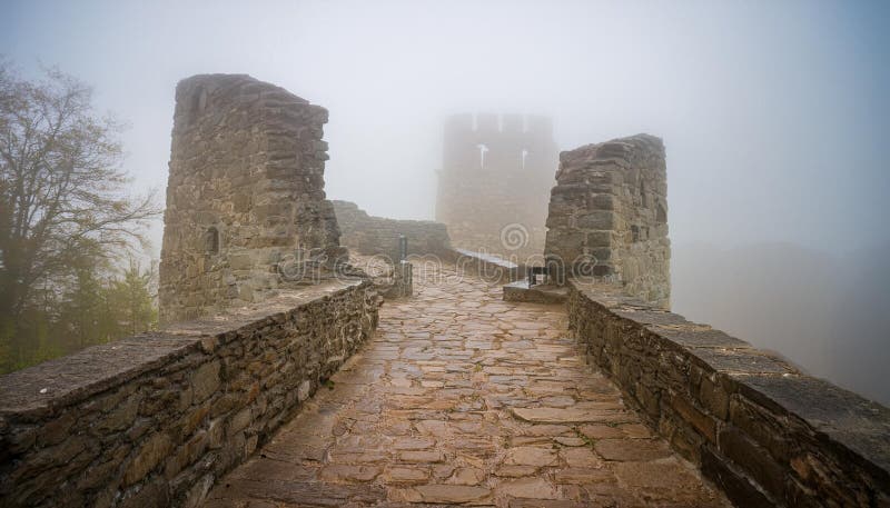 Medieval Castle Ramparts, in the Mist, AI Generated Stock Illustration ...