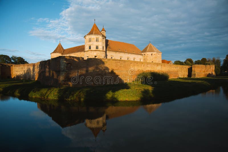 Medieval Castle with River at Sunset Somewhere in Roma Stock Photo ...