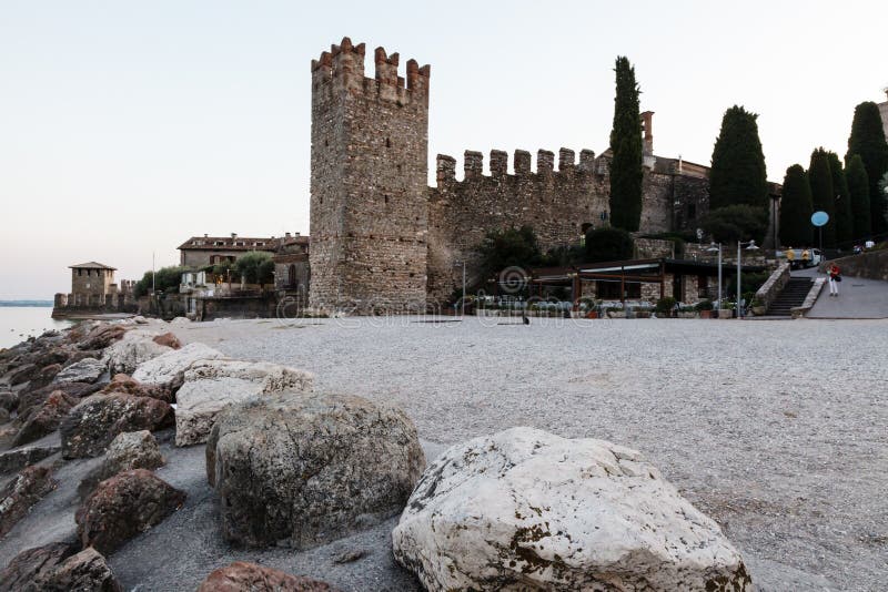 Medieval Castle on the Rocky Beach of Lake Garda Stock Image - Image of ...