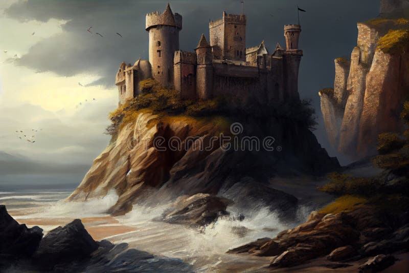 Medieval Castle on the Shore of a Stormy Sea. AI Generated Stock ...
