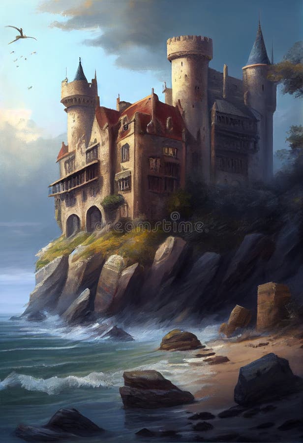 Medieval Castle on the Shore of a Stormy Sea. AI Generated Stock ...