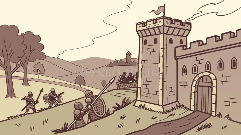 Medieval Castle Siege, Historical Battle Scene Vector Design Generative ...