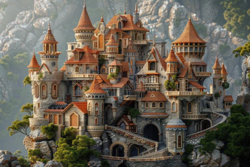 Medieval Castle Standing on a Cliff Overlooking a Valley Stock ...