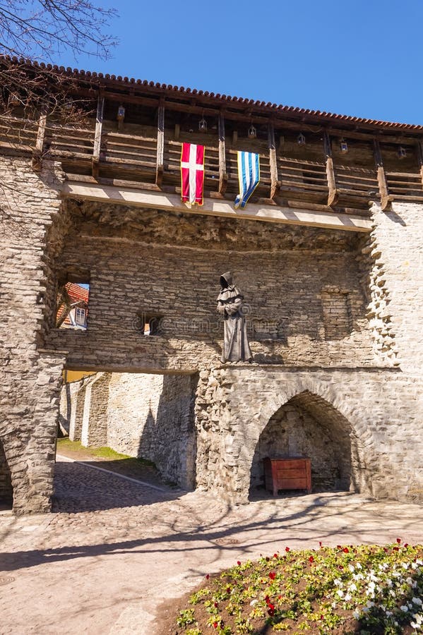 Medieval Castle with Statue and Pennants Stock Image - Image of pennant ...