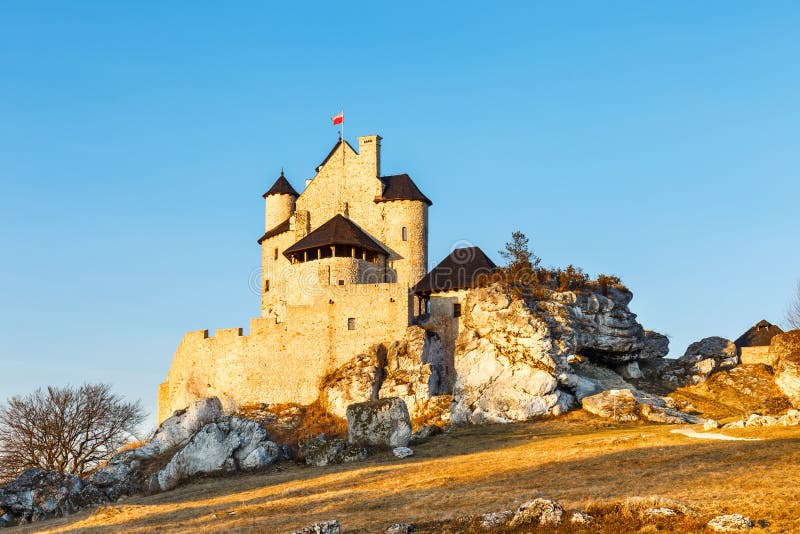 Medieval Castle at Sunset in Bobolice Stock Photo - Image of ...