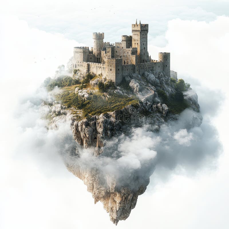 Medieval Castle Suspended in the Clouds, a Surreal Element, Represented ...