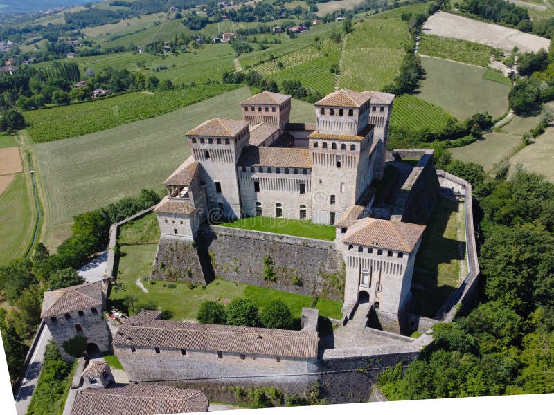 The Medieval Castle of Torrechiara Stock Image - Image of high, view ...