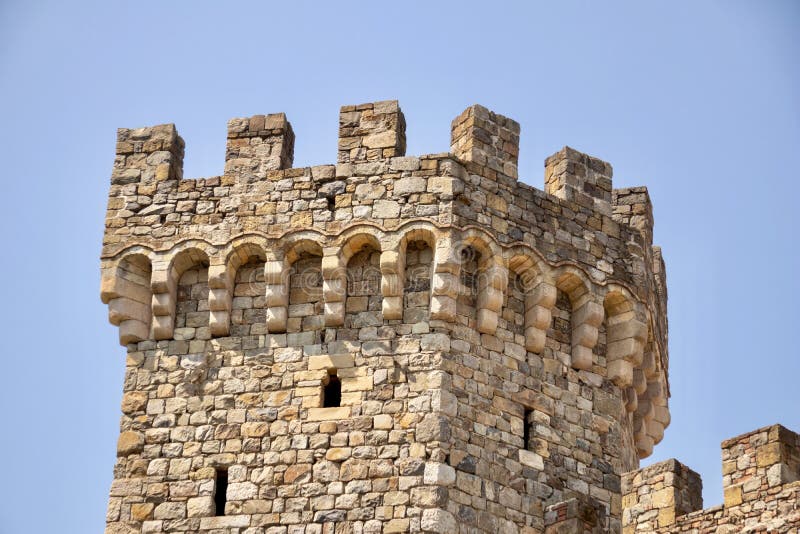 Medieval Castle Tower Against Blue Sky Stock Photo - Image of medieval ...
