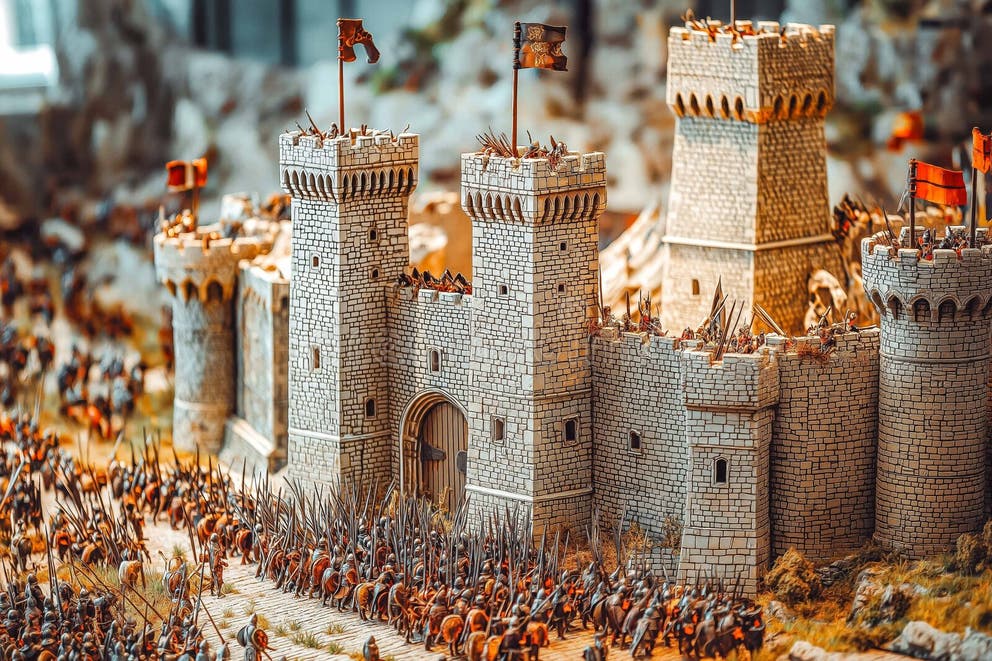 Medieval Castle Under Siege by a Medieval Army. Castle Mock Up Stock ...