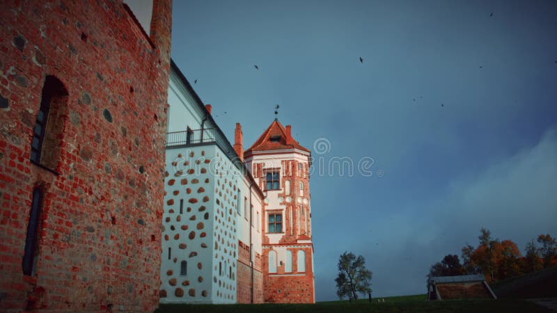 Historic Brick Castle with Birds in Sky Stock Footage - Video of ...