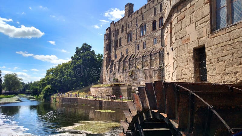 Medieval Castle and Water Wheel Stock Photo - Image of village ...