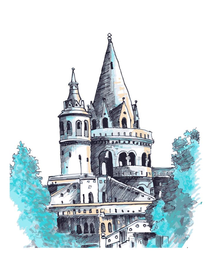 Medieval Castle. Watercolor Art Illustration. Landscape Architecture ...