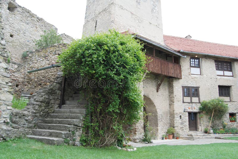 Medieval castle yard stock image. Image of clock, cold - 51015781