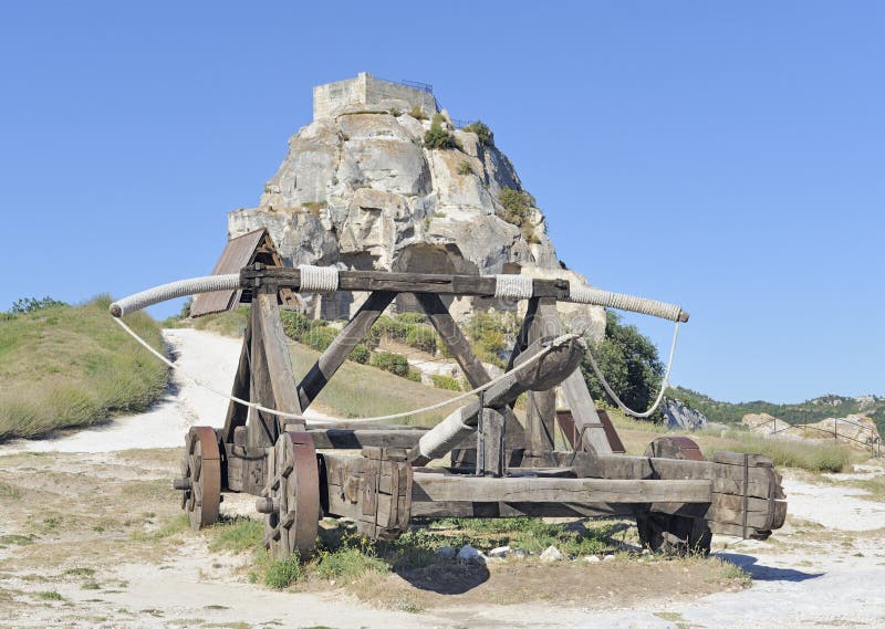 Medieval Catapult in Front of Hilltop Castle Stock Image - Image of ...