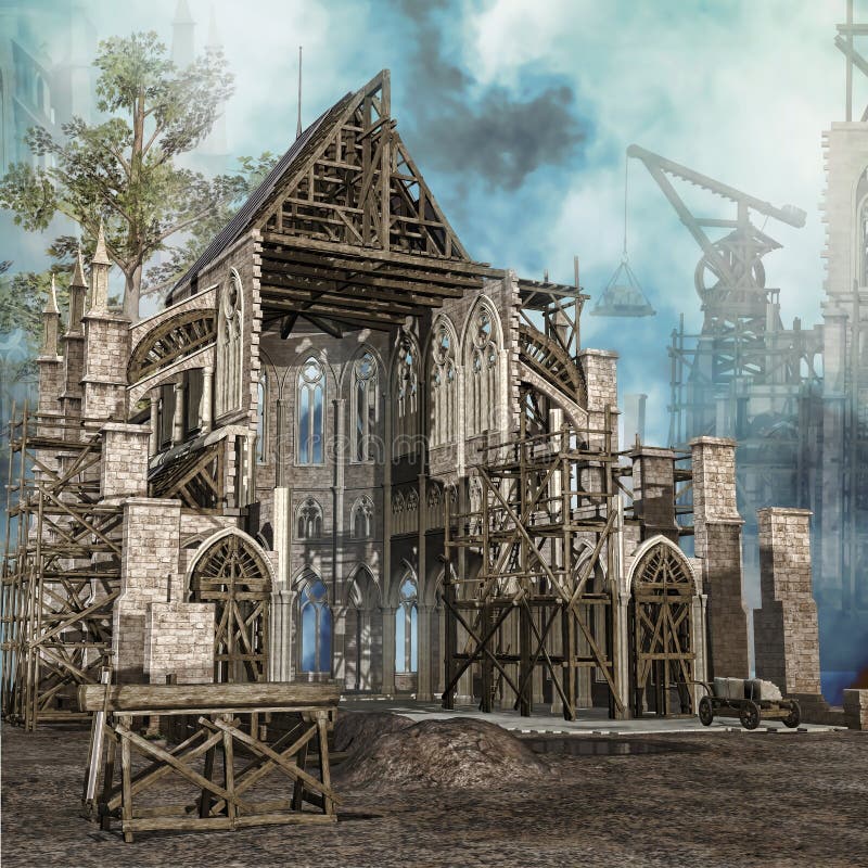 Medieval Cathedral in Construction Stock Illustration - Illustration of ...