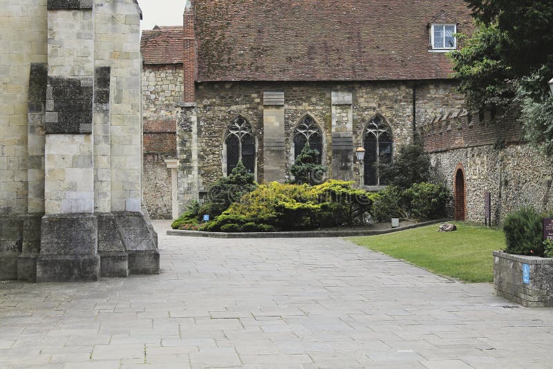 Medieval Cathedral Courtyard Featuring Gothic Stone Architecture Stock ...