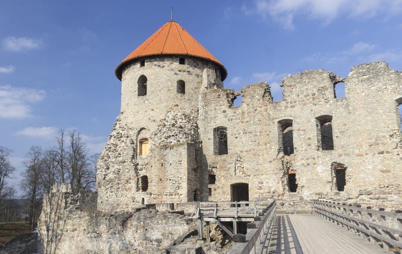 Medieval Cesis Castle stock image. Image of baltic, hill - 72347351