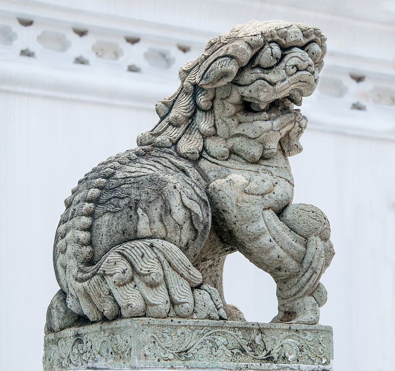 Medieval Chinese Guardian Foo Dog Granite Statue. Stock Image - Image ...