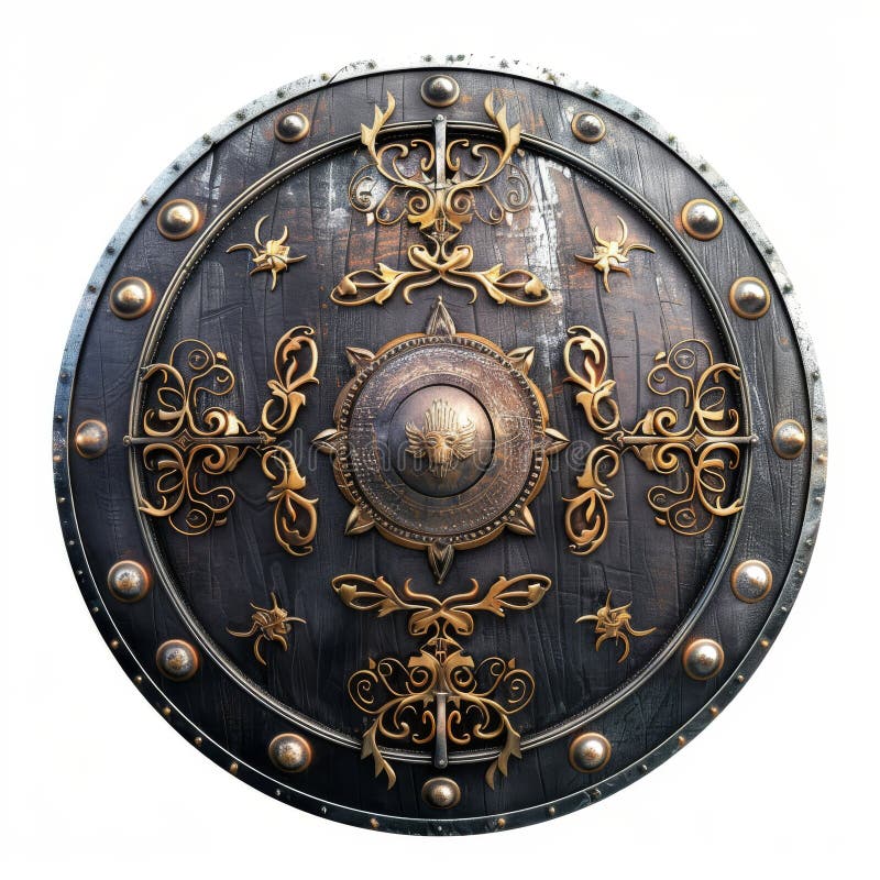 Medieval Circular Shield with Ornate Design on Isolated Background ...