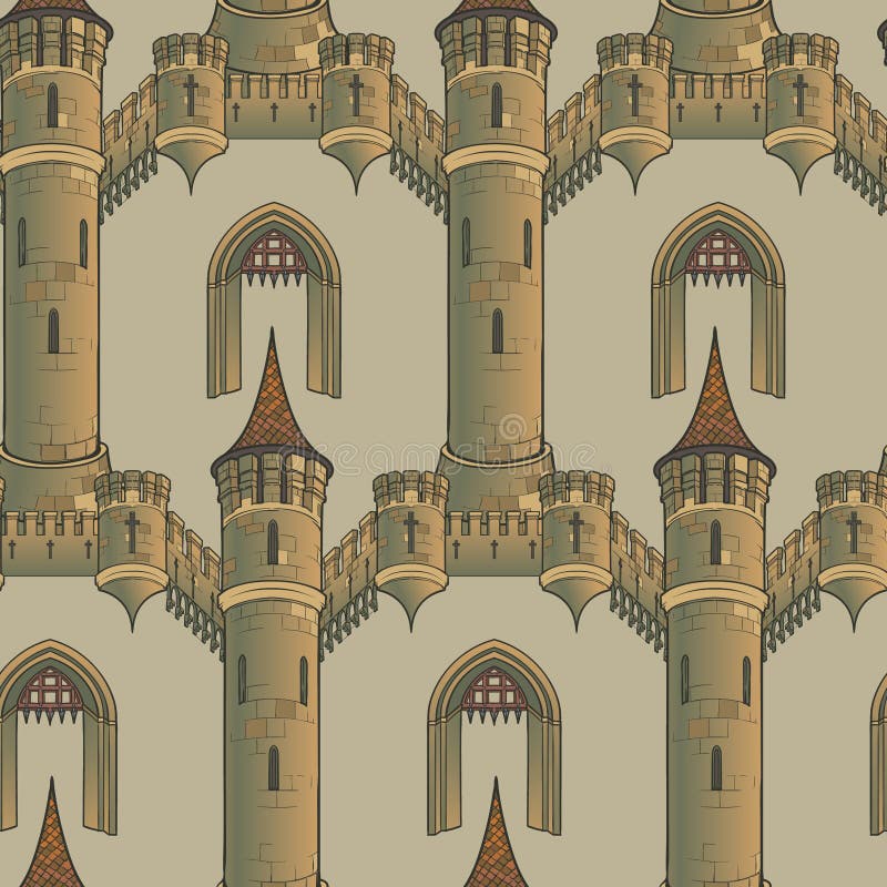 Medieval City Architecture. Seamless Pattern in a Style of a Medieval ...