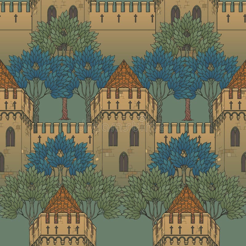 Medieval City Architecture. Seamless Pattern in a Style of a Medieval ...