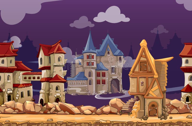 Medieval City Seamless Landscape Vector Background for Computer Game ...