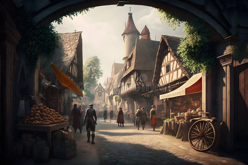 Medieval City Streets View. Neural Network AI Generated Stock ...