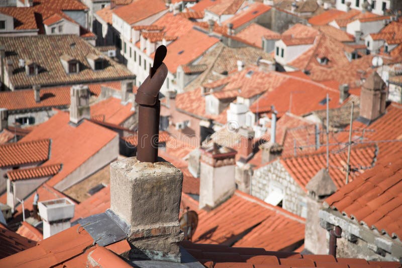 Medieval City View, Rooftops and Chimneys, Tiles Stock Image - Image of ...