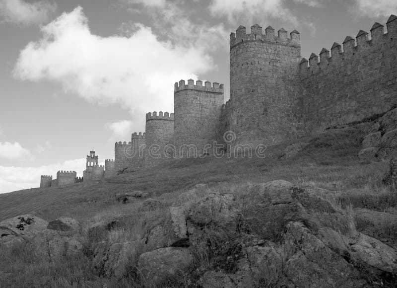 Medieval City Walls B&W Stock Photo - Image of walls, wall: 2576832
