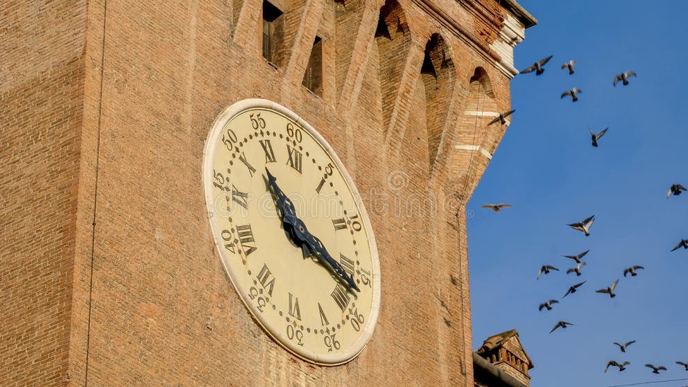 A Medieval Clock on the Castle Tower.view from Below Stock Photo ...