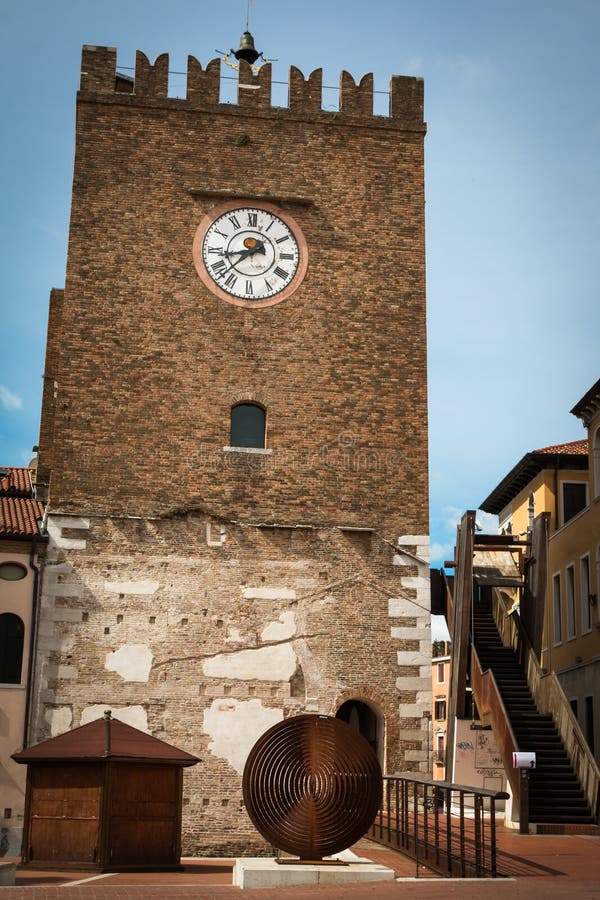 Medieval Clock Tower in Mestre Near Venice - Italy Stock Image - Image ...