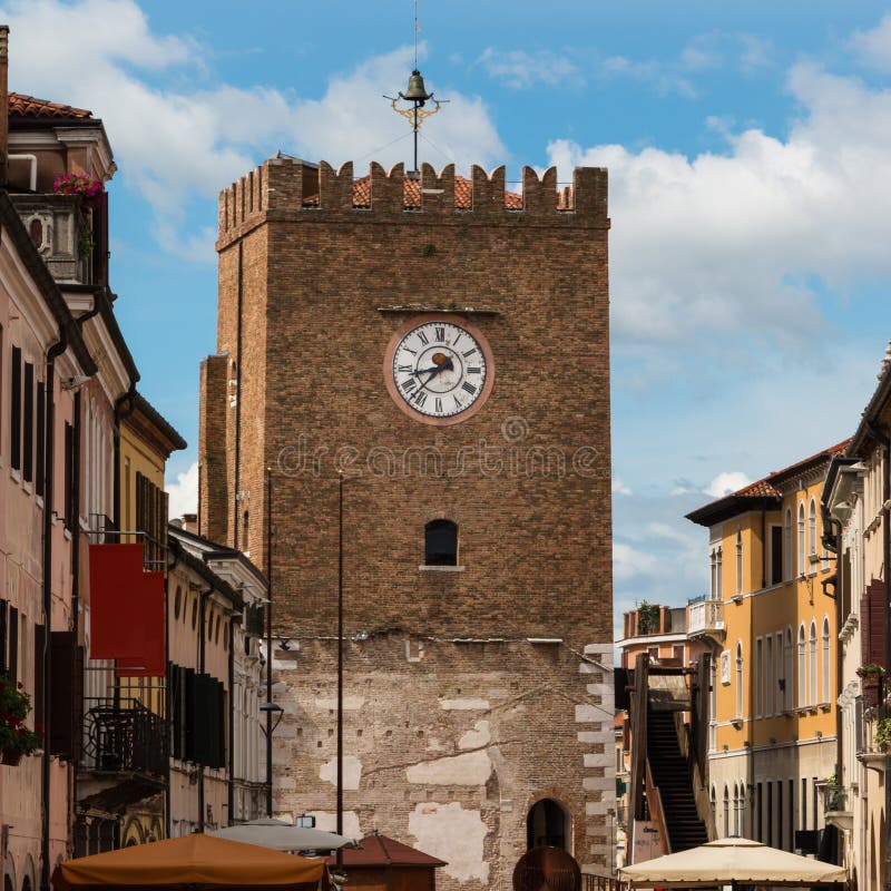 Medieval Clock Tower in Mestre Near Venice - Italy Stock Image - Image ...