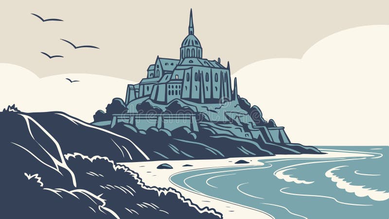 Medieval Coastal Castle on Cliff, Ocean View, Vector Design Generative ...