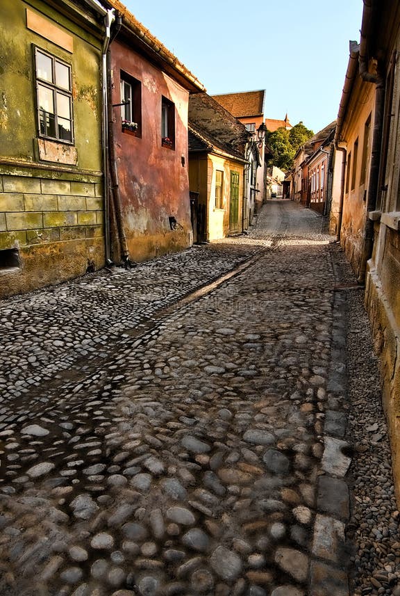 Medieval Cobblestone Paved Road Stock Image - Image of cobblestone ...