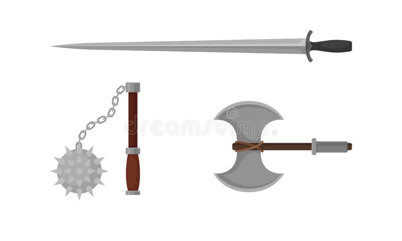 Medieval Cold Steel Arms or Blade Weapon with Hatchet and Dagger Vector ...