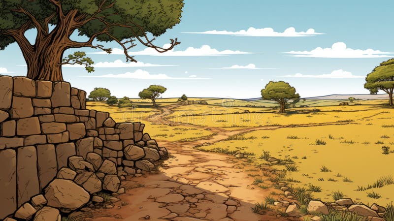 Medieval Comic Style Path Along Kenya Wall Illustration Stock ...