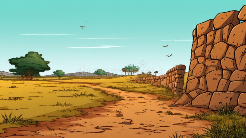 Medieval Comic Style Path Alongside Kenya Wall Illustration Stock ...