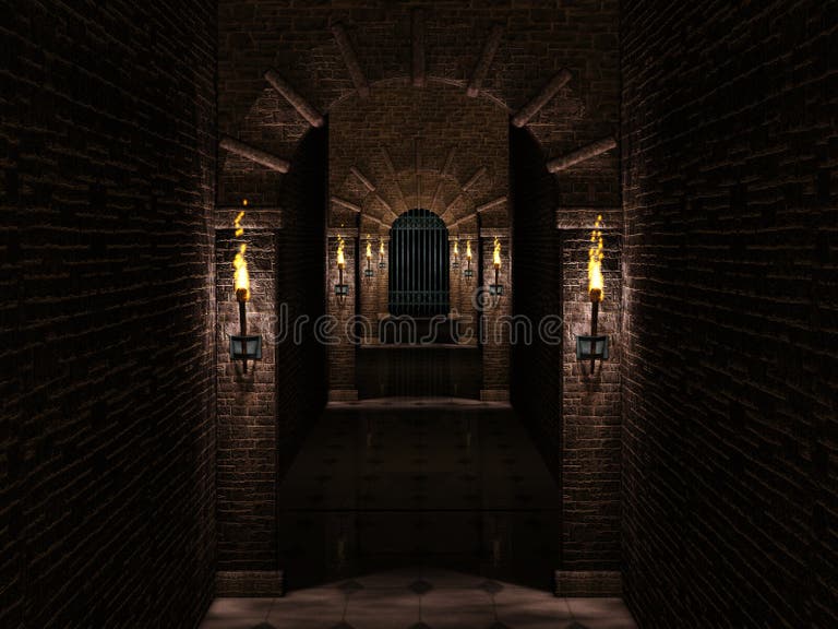 Medieval Corridor and Iron Castle Gate Stock Illustration ...