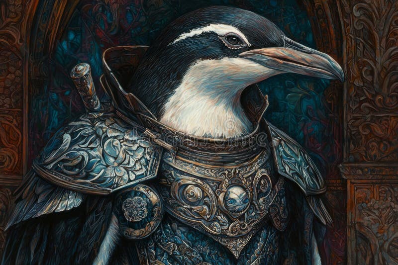 A Medieval-costumed Penguin, Isolated on a White Backdrop Stock Image ...