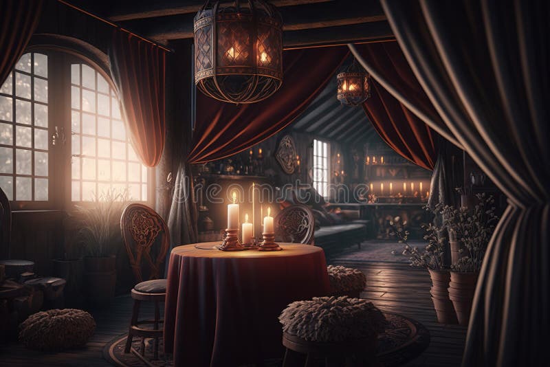 Medieval cosy interior stock illustration. Illustration of architecture ...