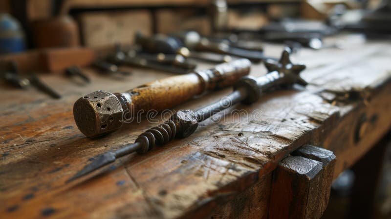 Medieval Craftsmanship: Diverse Array of Tools Adorn Antique Table ...