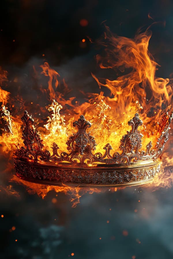 Medieval Crown Burning in Flames, Smoke and Embers Stock Image - Image ...