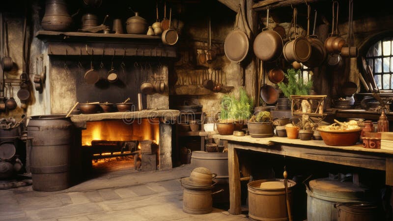 Medieval Culinary Canvas: a Glimpse into a Historic Kitchen Stock ...