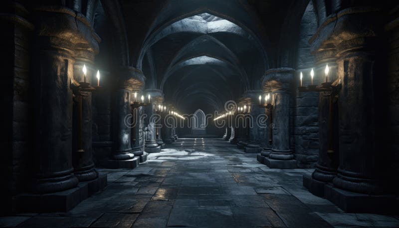 Medieval Dark Dungeon Passage with Limited Light. Stock Image - Image ...