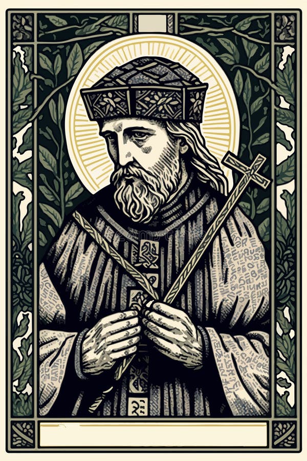 Medieval Deco Frames with a Priest. Christian Symbol Design Element ...