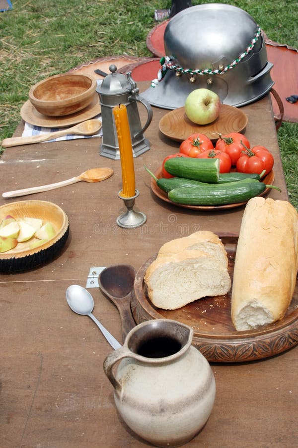 Medieval food table stock image. Image of raisins, reenactment - 31809637