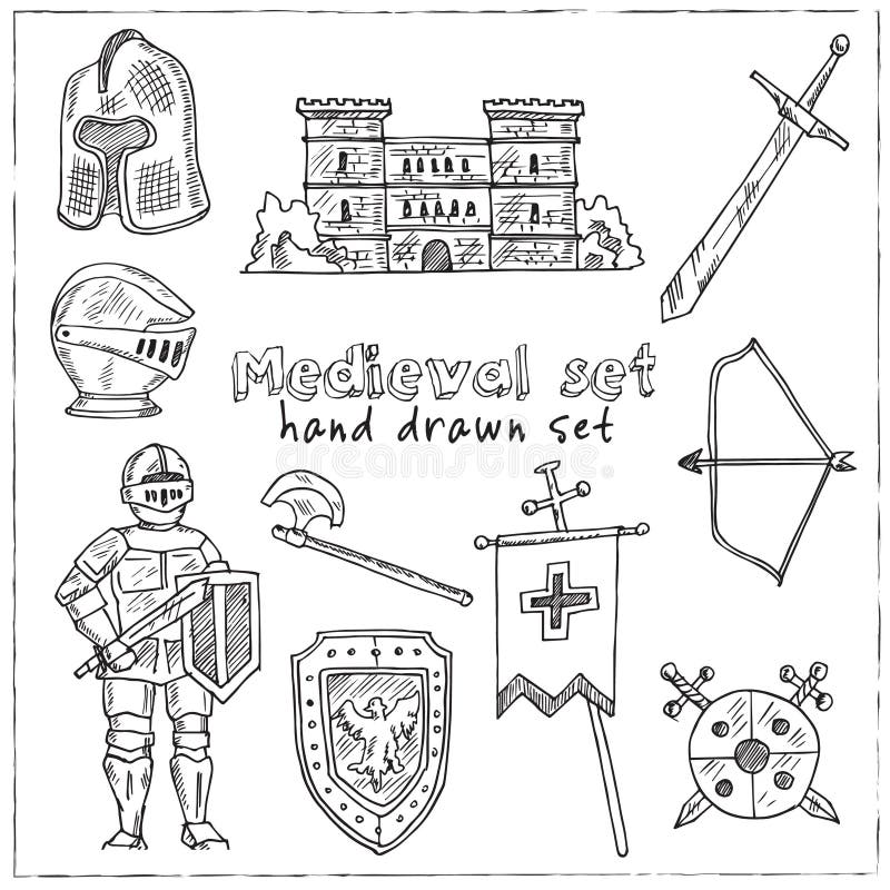 Medieval Hand Drawn Set Vector Collection Stock Vector - Illustration ...