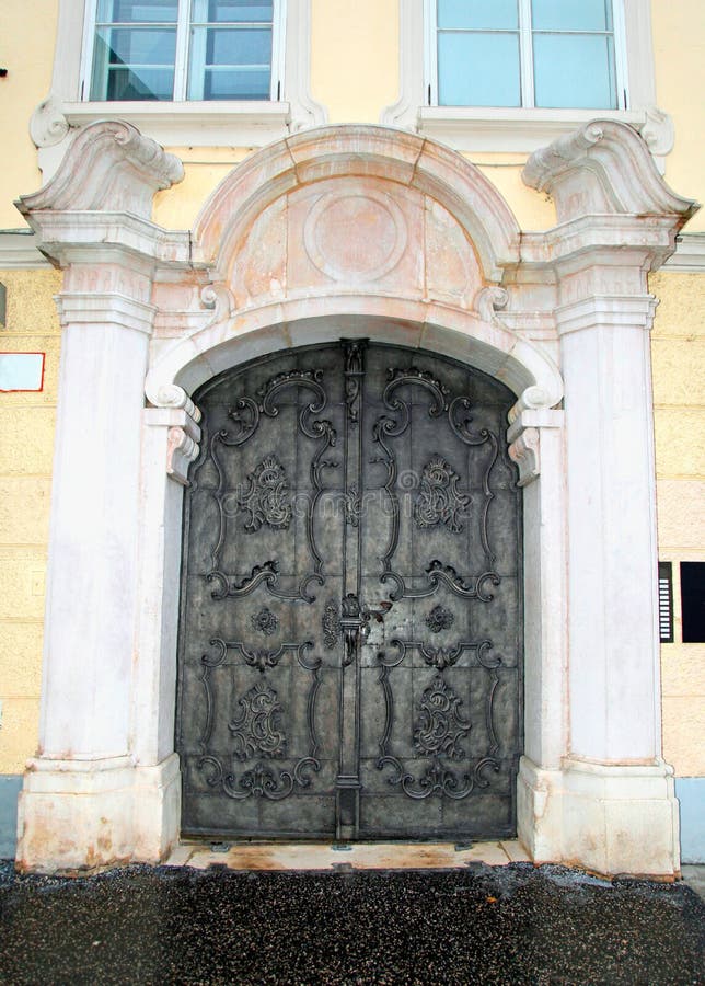 Medieval Door with Ornate Metal Pattern(Salzburg) Stock Image - Image ...